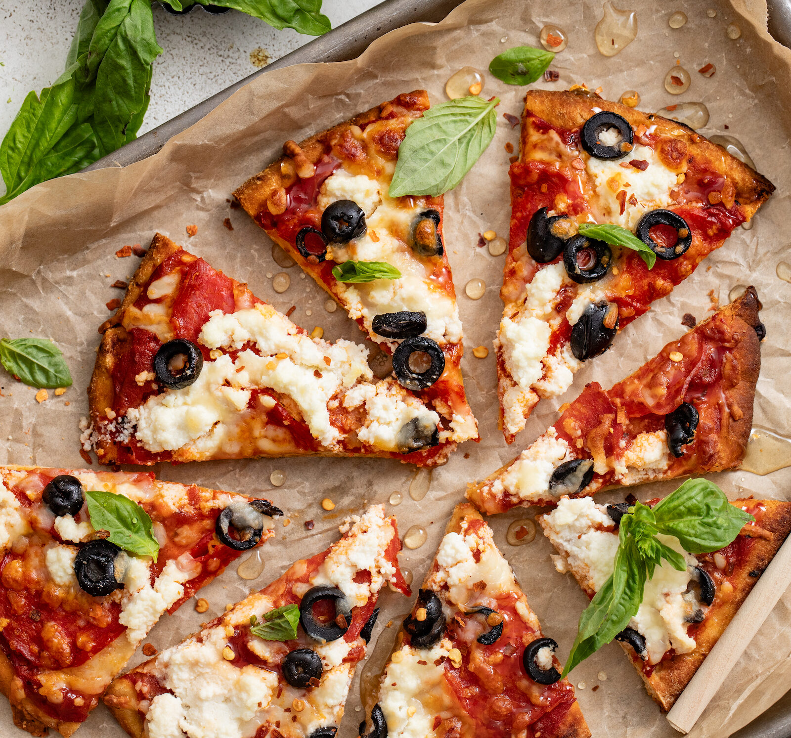 Pepperoni, Ricotta & Olive Naan Flatbread with Spicy Honey - Alberta Milk